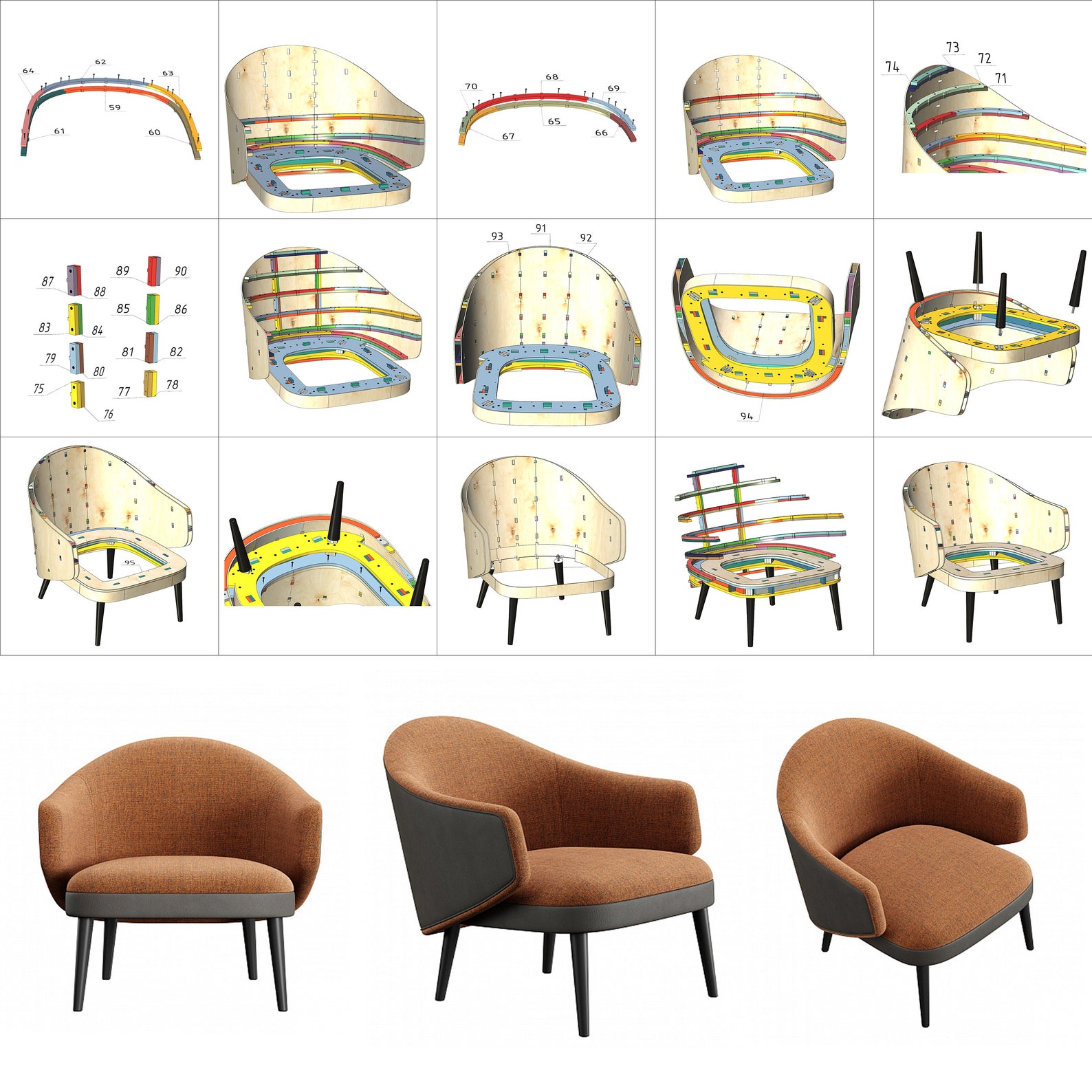 Armchair Frame Plan, CAD Model, CNC Nesting, Plywood Frames, DXF Files ...