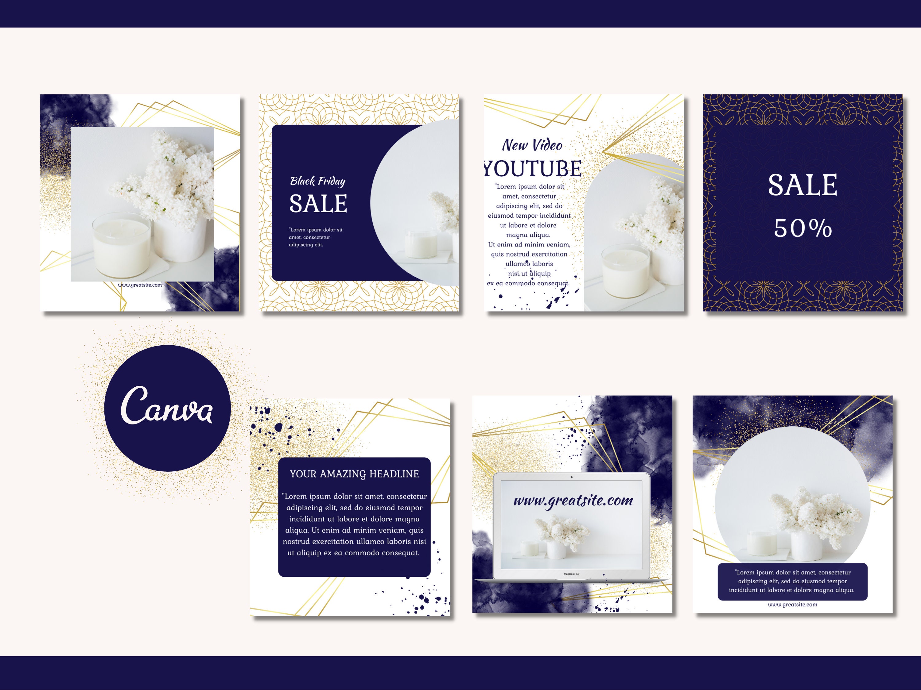 Gold and Dark Blue Instagram Templates Bundle Kit Content - Etsy
