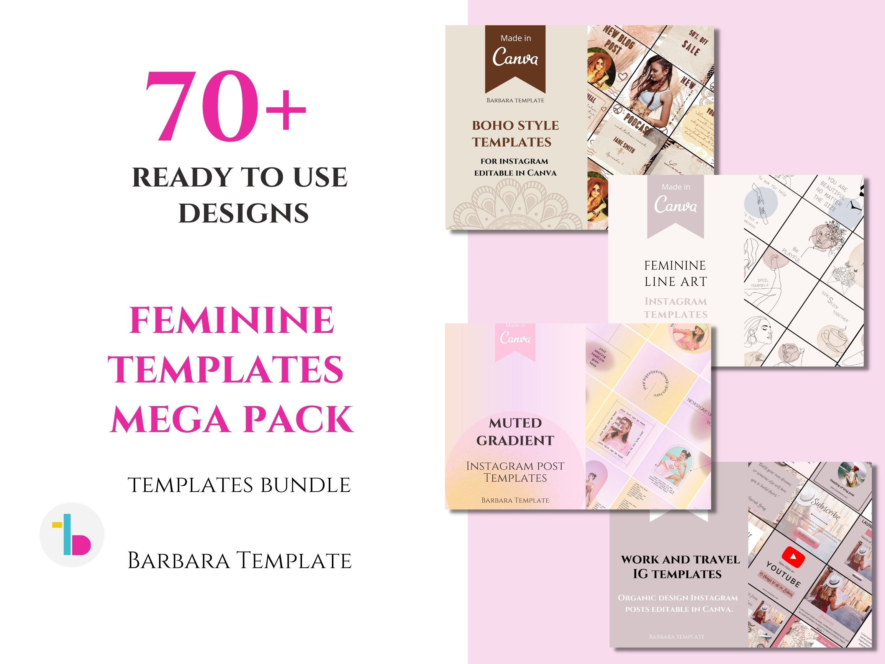 Feminine Mega Pack of Templates, Branding Package Kit, Gradient Boho ...