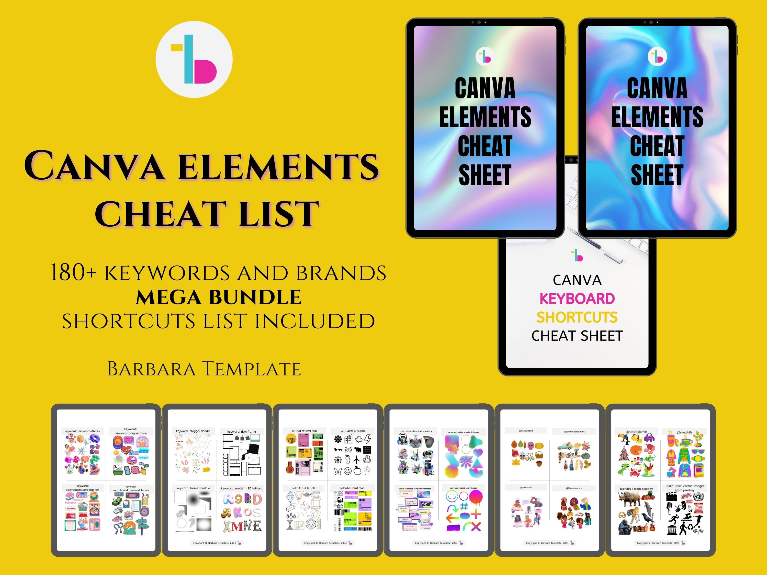 Canva Elements Cheat Sheet, Comprehensive Keyword Guide, Editable Canva ...