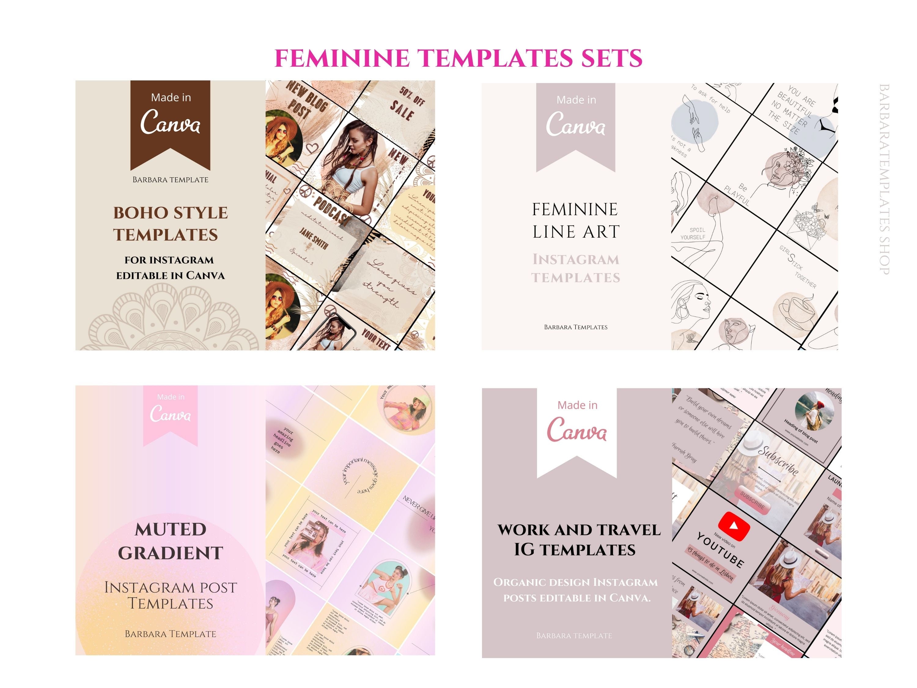 Feminine Mega Pack of Templates, Branding Package Kit, Gradient Boho ...
