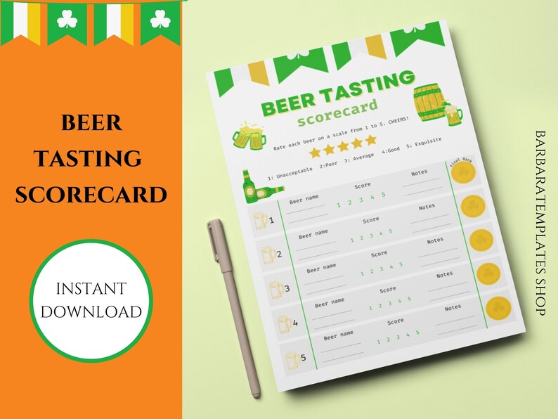 St. Patricks Day Beer Tasting Scorecard, Score Sheet, Printable and ...