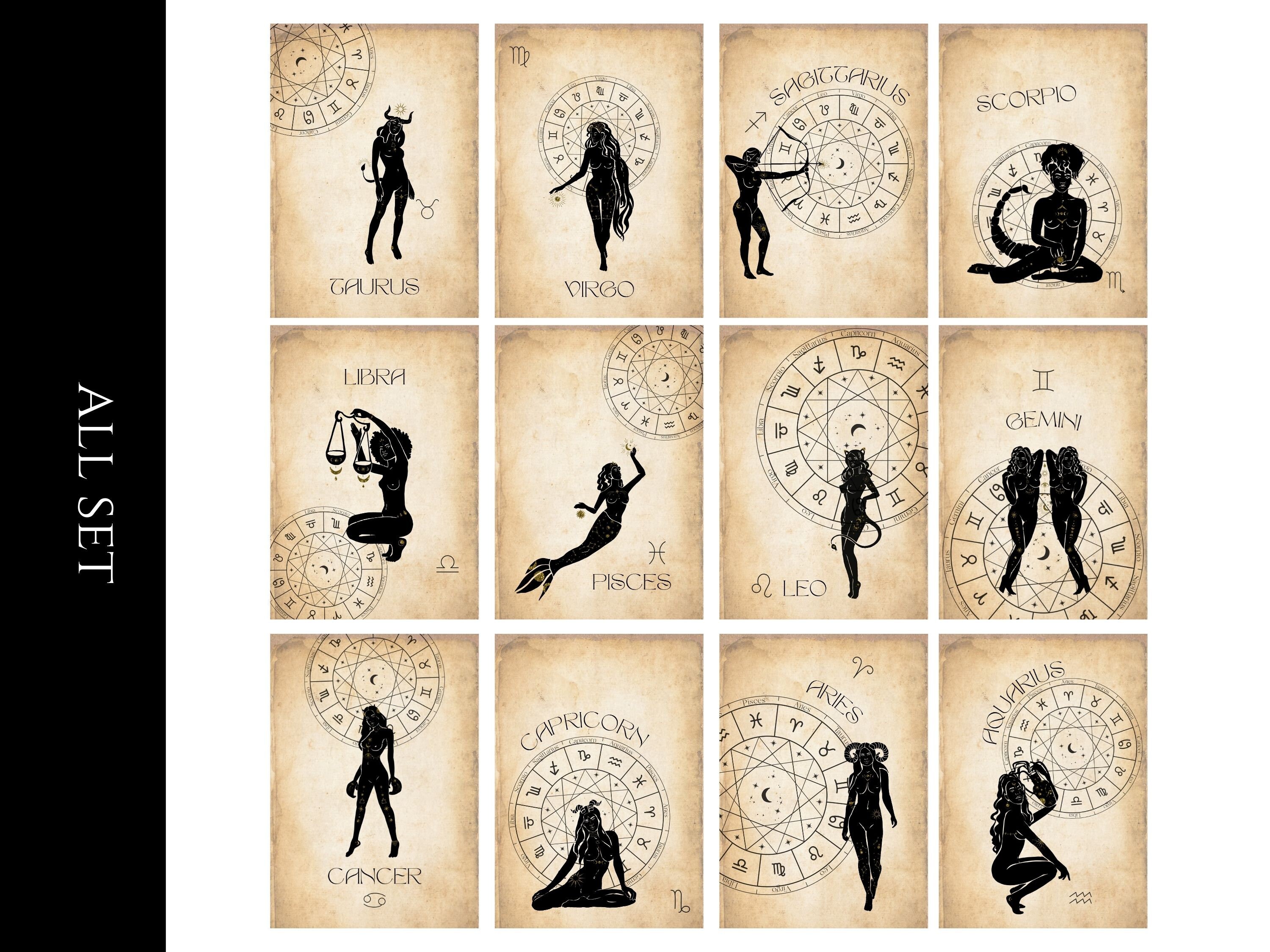 12pc Set Zodiac Print, Zodiac Printable, Zodiac Gifts, Astrology ...