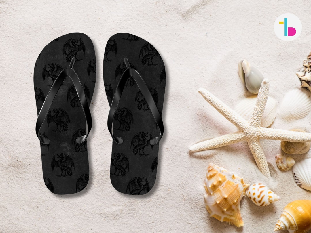 Black Gothic Flip Flops, Dragoon Goth Beach Sandals, Goth Flip Flops ...