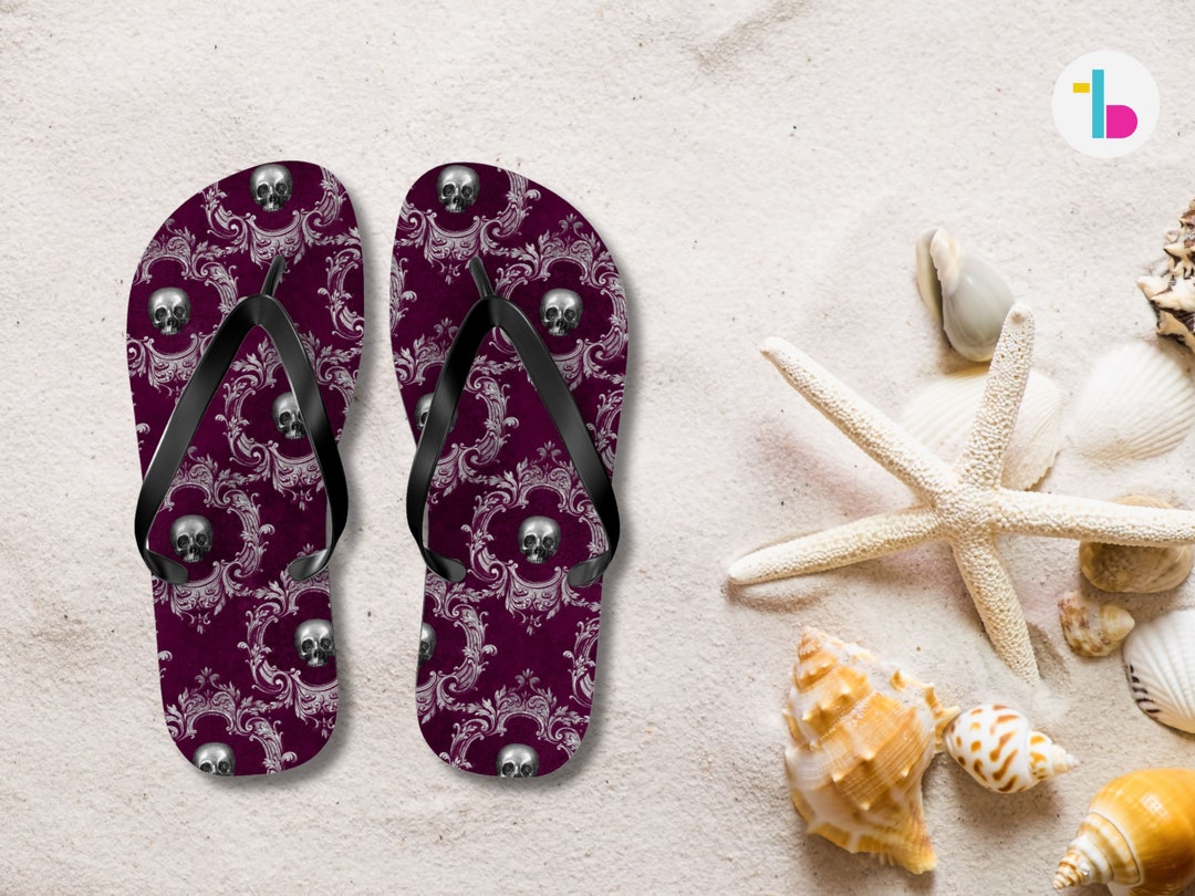 Skull Flip Flops, Gothic Design Beach Sandals, Goth Accessories, Goth ...