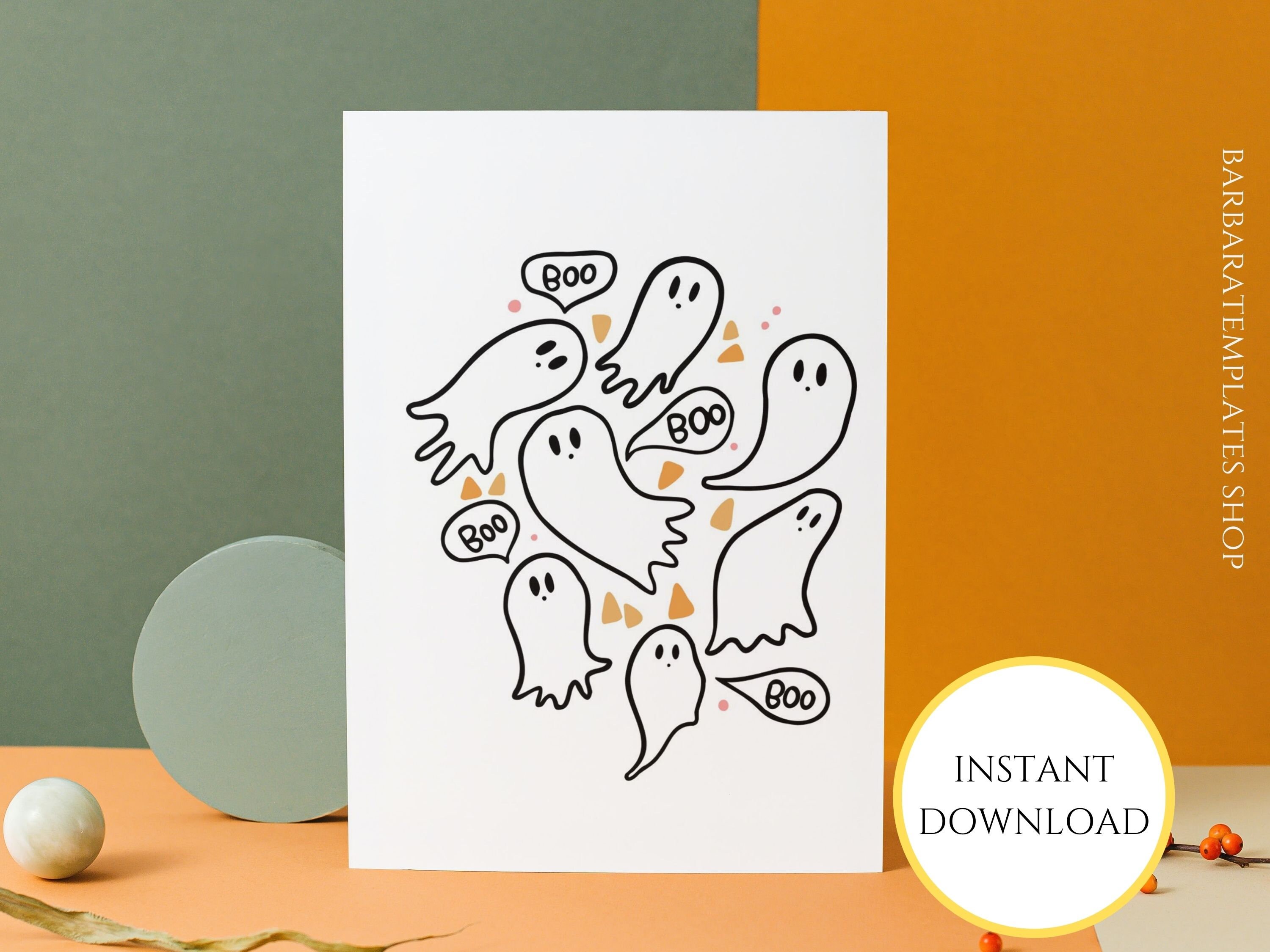 Boo Halloween Ghost Card, Printable Folded Card, Halloween Cute Card ...