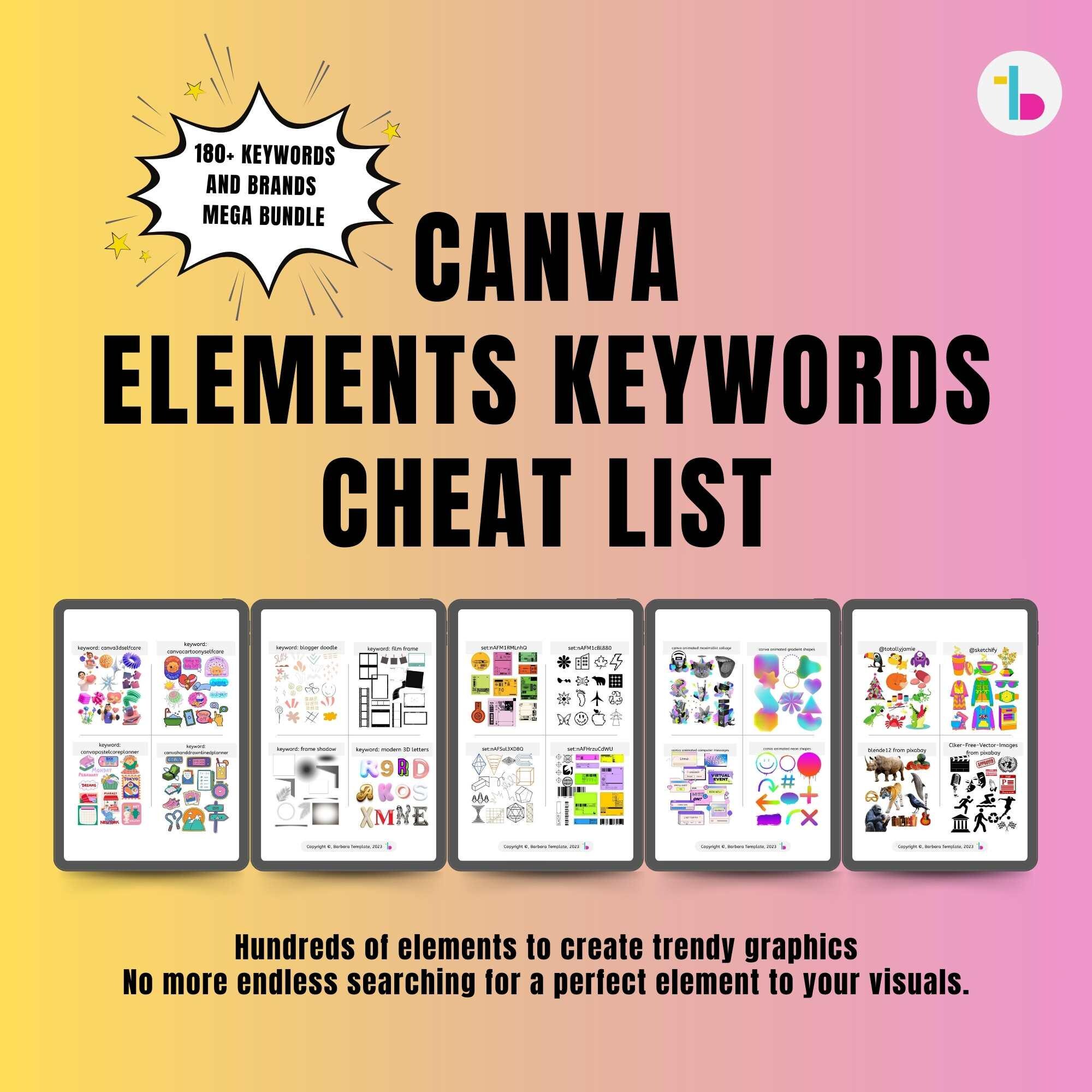 Canva Elements Cheat Sheet, Comprehensive Keyword Guide, Editable Canva Template for Digital ...