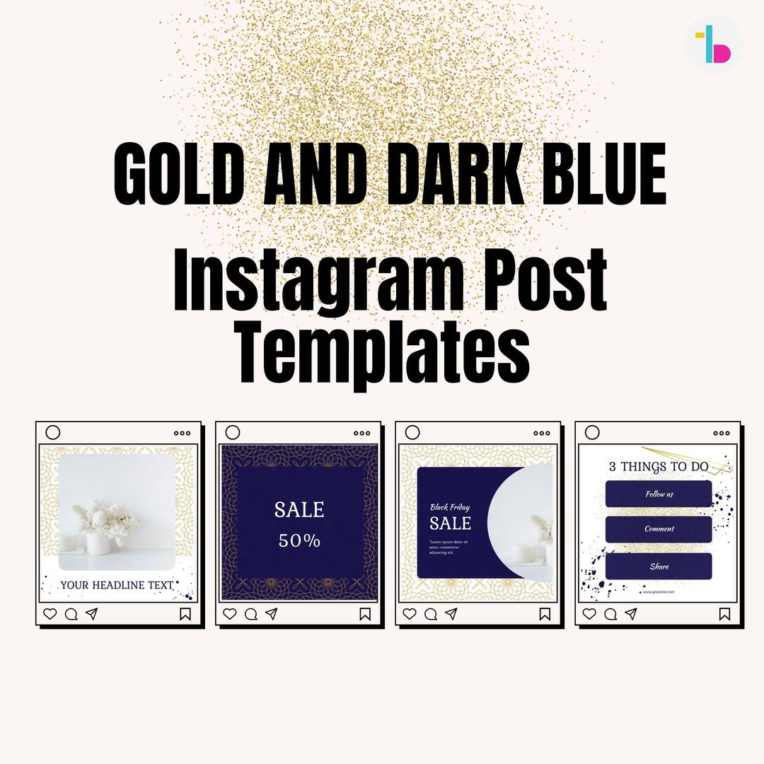 Gold & Dark Blue Instagram Post Templates: Canva Branding Kit Aesthetic ...
