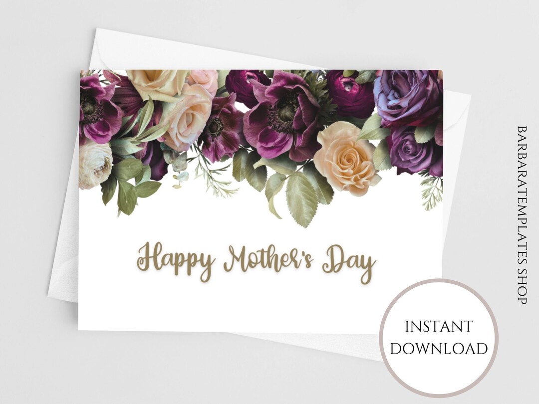 Happy Mothers Day Floral Folded Printable Card, Instant Download ...