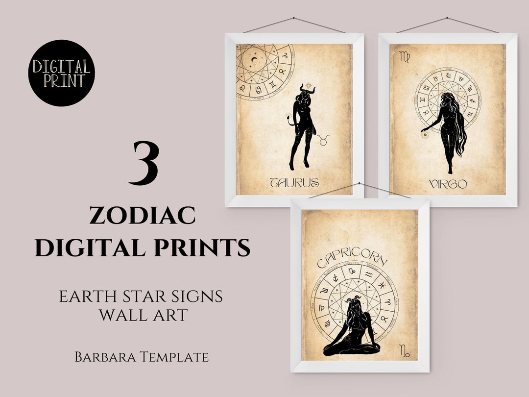 Earth Elements, Zodiac Digital Print, Taurus, Virgo, Capricorn ...