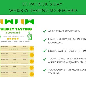 St. Patricks Day Whiskey Tasting Printable Scorecard, Whiskey Score ...