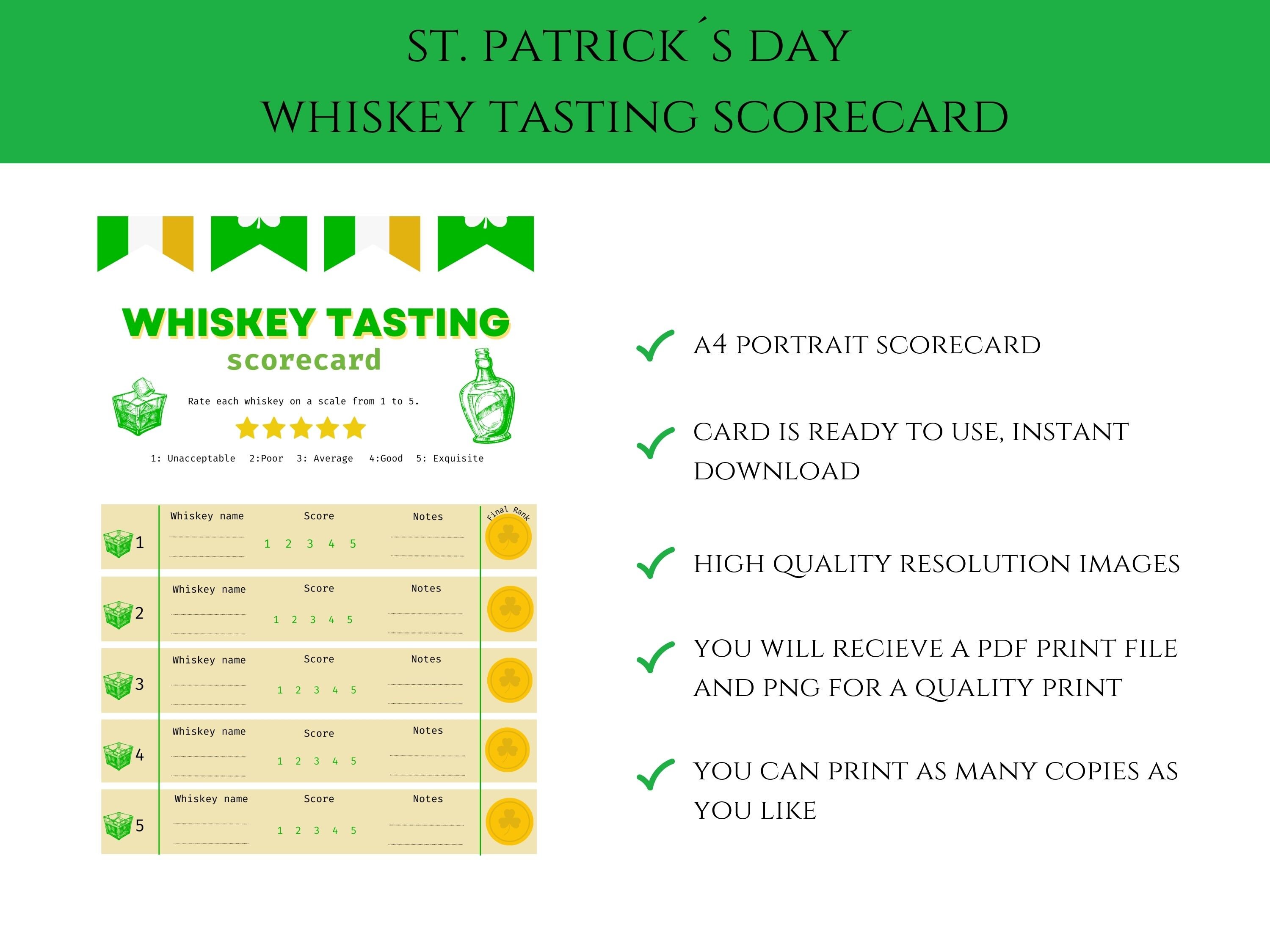 St. Patricks Day Whiskey Tasting Printable Scorecard, Whiskey Score ...