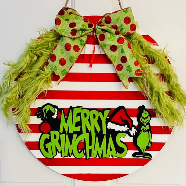 Grinch Face Wreath Sign - Etsy