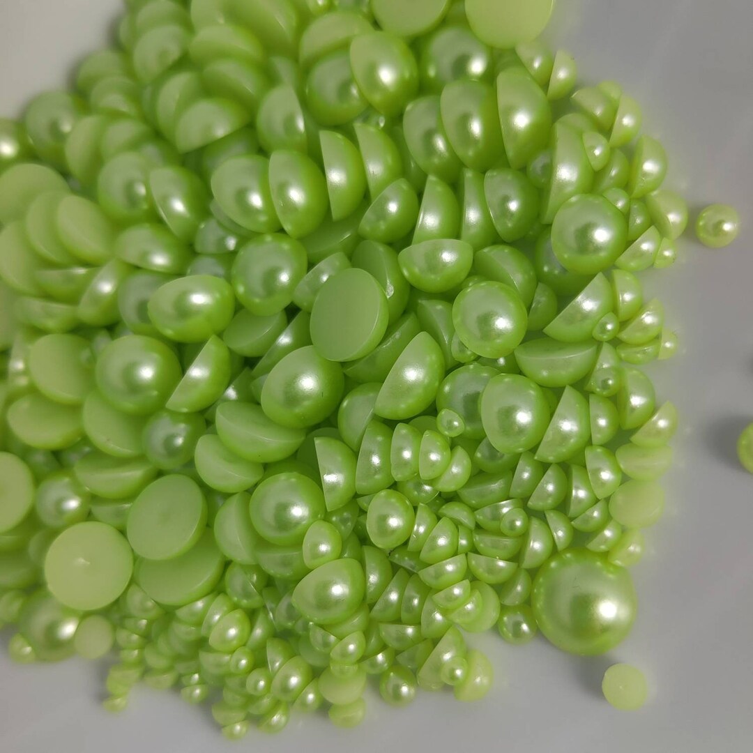 Light Emerald Green Pearls Mixed Sizes Flatback Half Round Faux Pearls ...