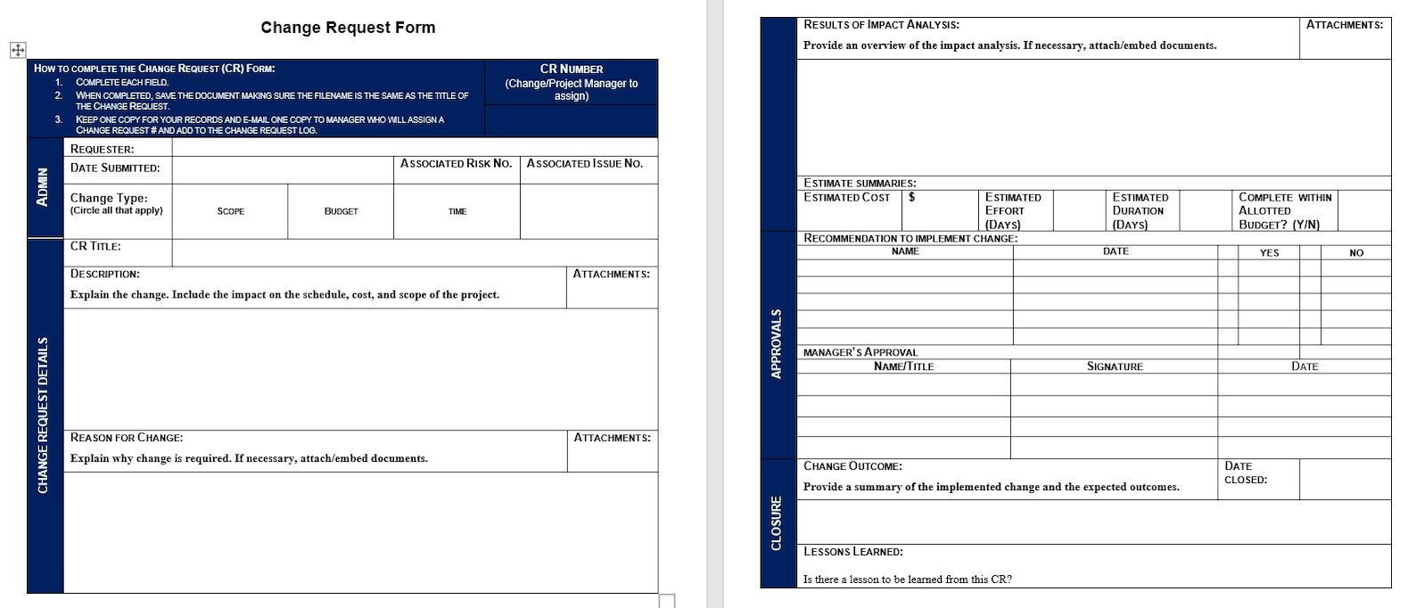 Construction Change Order Templates | Change Request Forms| Change ...