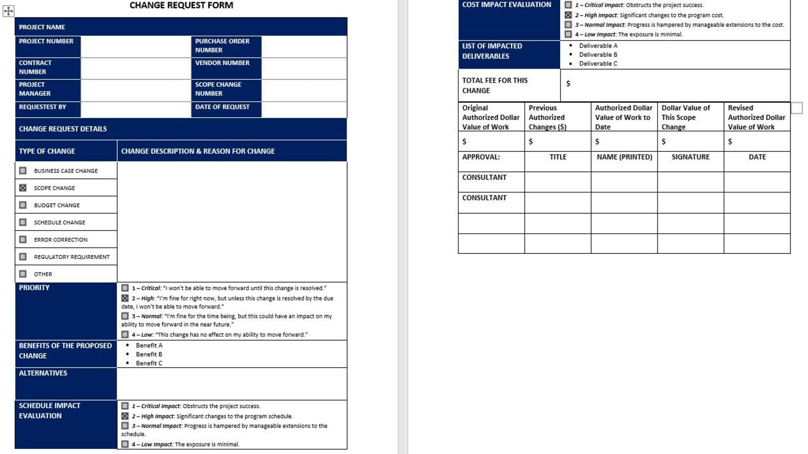 Construction Change Order Templates | Change Request Forms| Change ...