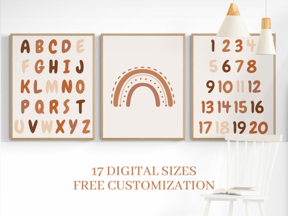 Boho Rainbow Alphabet and Numbers Playroom Nursery Digital | Etsy