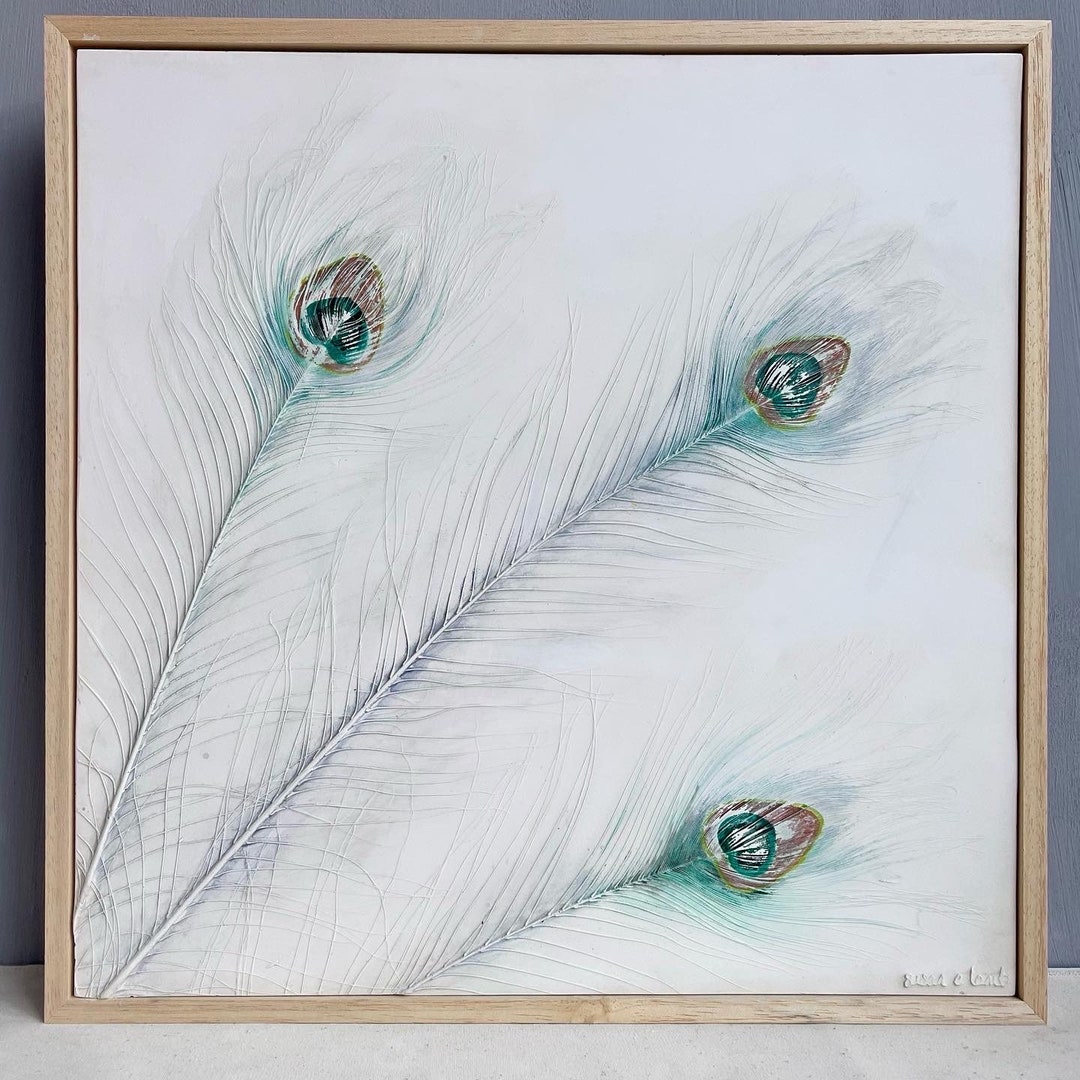 Bas Relief Plaster Cast Peacock Feathers Framed - Etsy