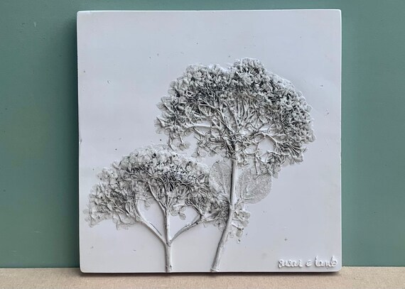Art & Collectibles Botanical plaster art Plaster cast tile Plant relief ...