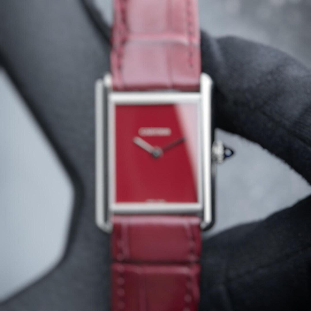 Cartier Tank Must Large Model Burgundy Red Dial Steel Leather Quartz ...