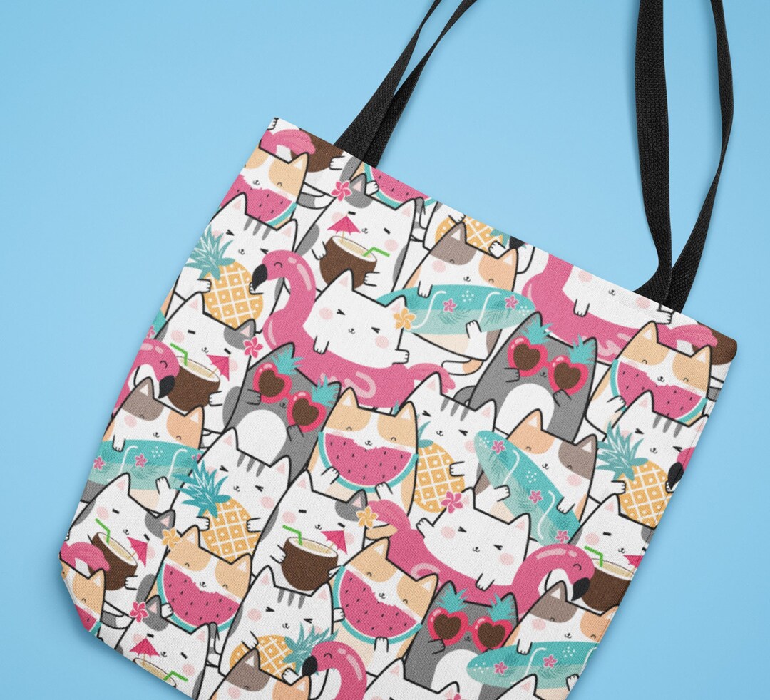 Tote Bag Cute Beach Bag Kawaii Cats Pattern Summer Vacay - Etsy