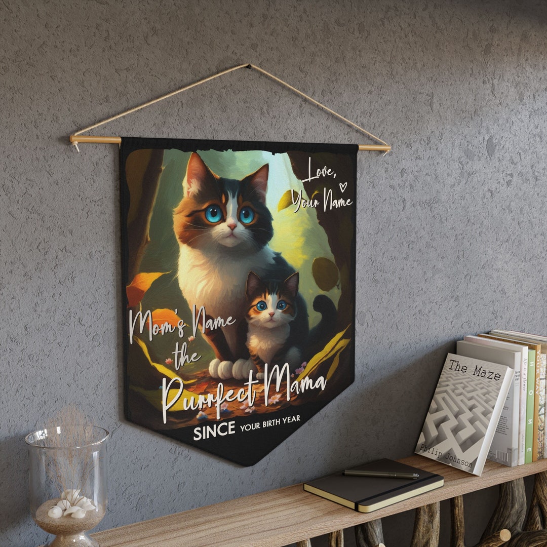 Custom Flag for Mother's Day, Cute Cat Pennant, Personalized Pennant ...