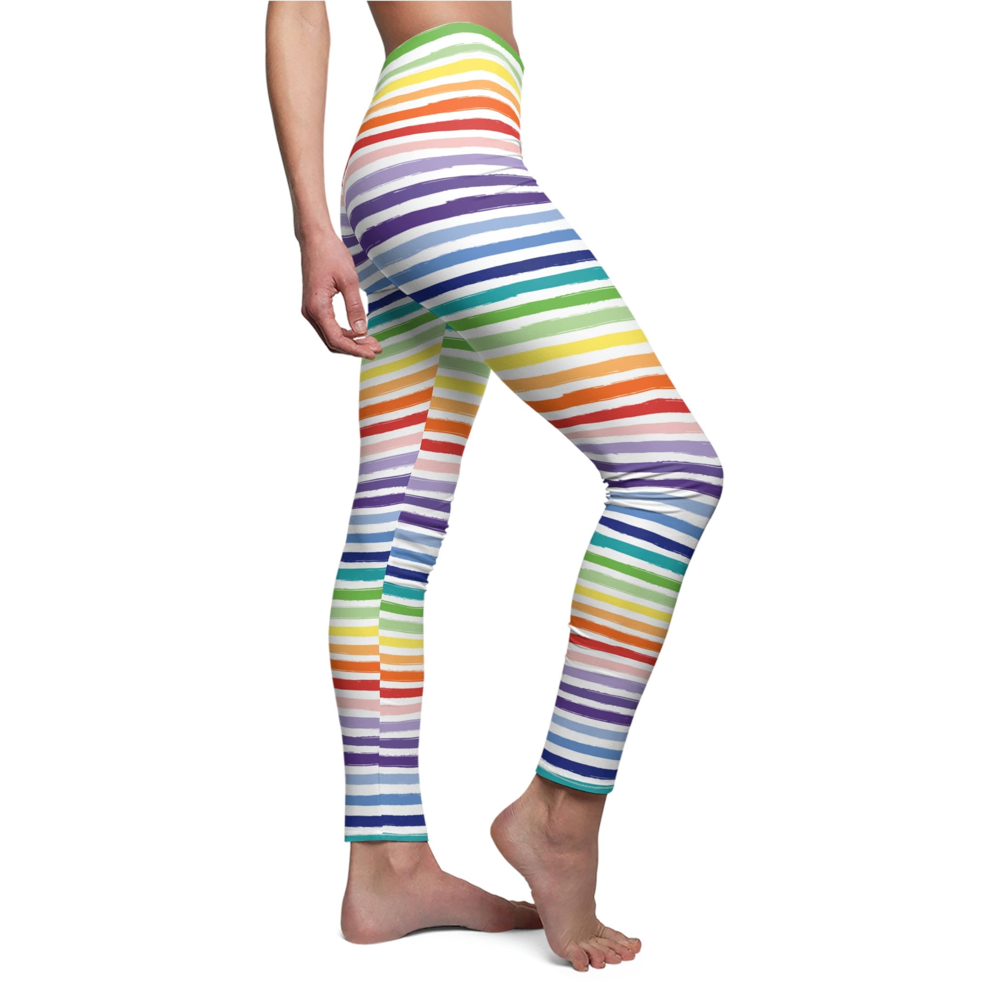 Rainbow Yoga Pants, Cute Leggings for Women, Striped Pattern Stretch ...