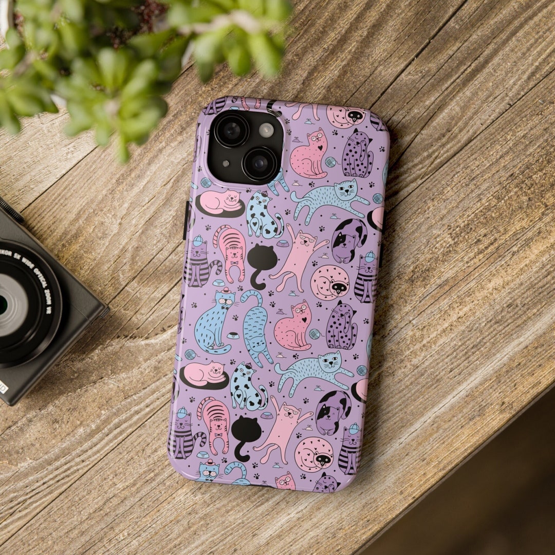Purple Cats Tough Phone Case, Funny Cats iPhone Case, Gift for Cat ...