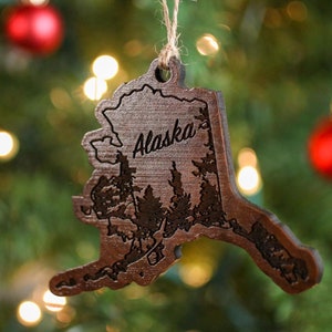 Alaska Ornament State Shape | AK Trees Ornament | Alaska State Outline ...