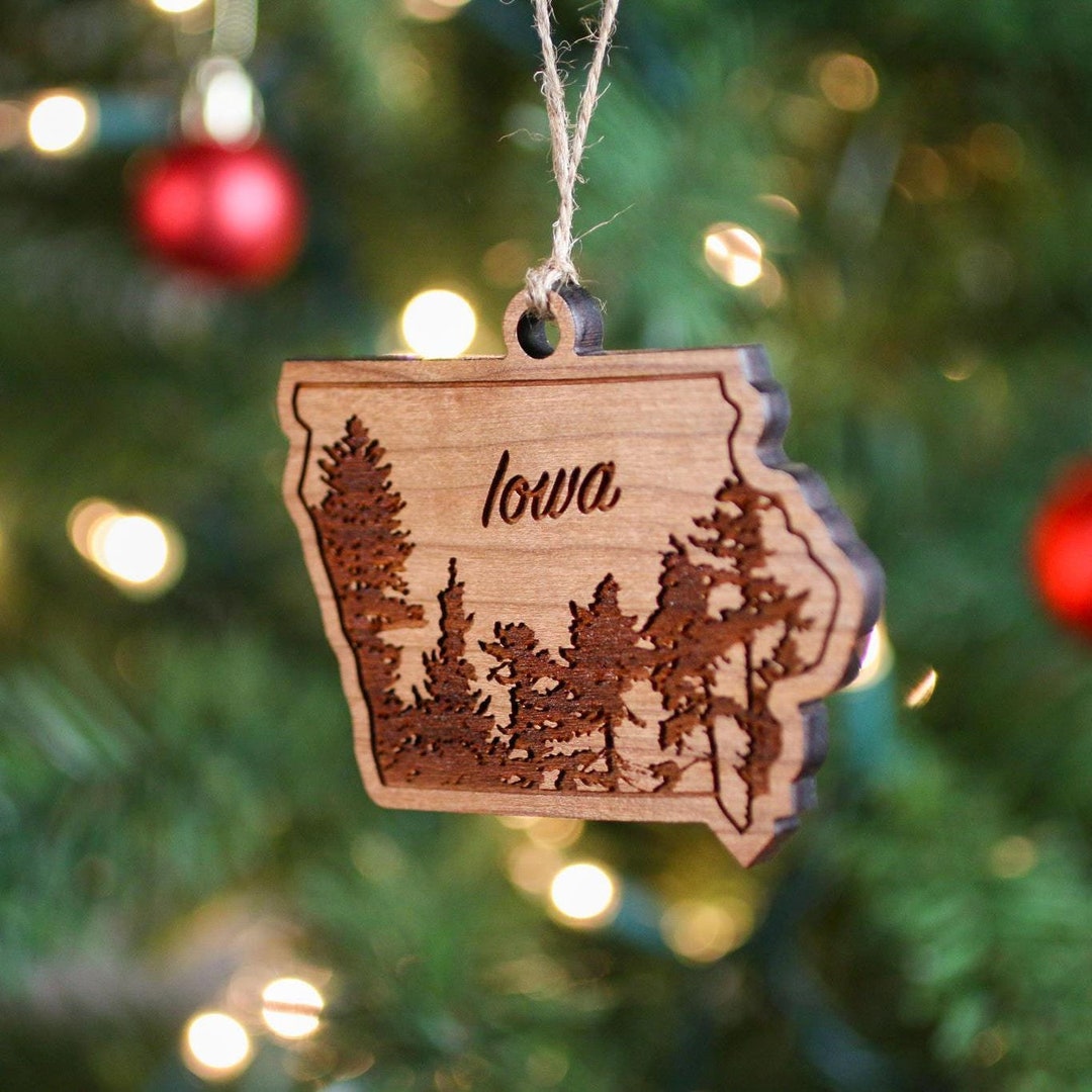 Engraved Wood Iowa Ornament | State Shape, Trees - Etsy
