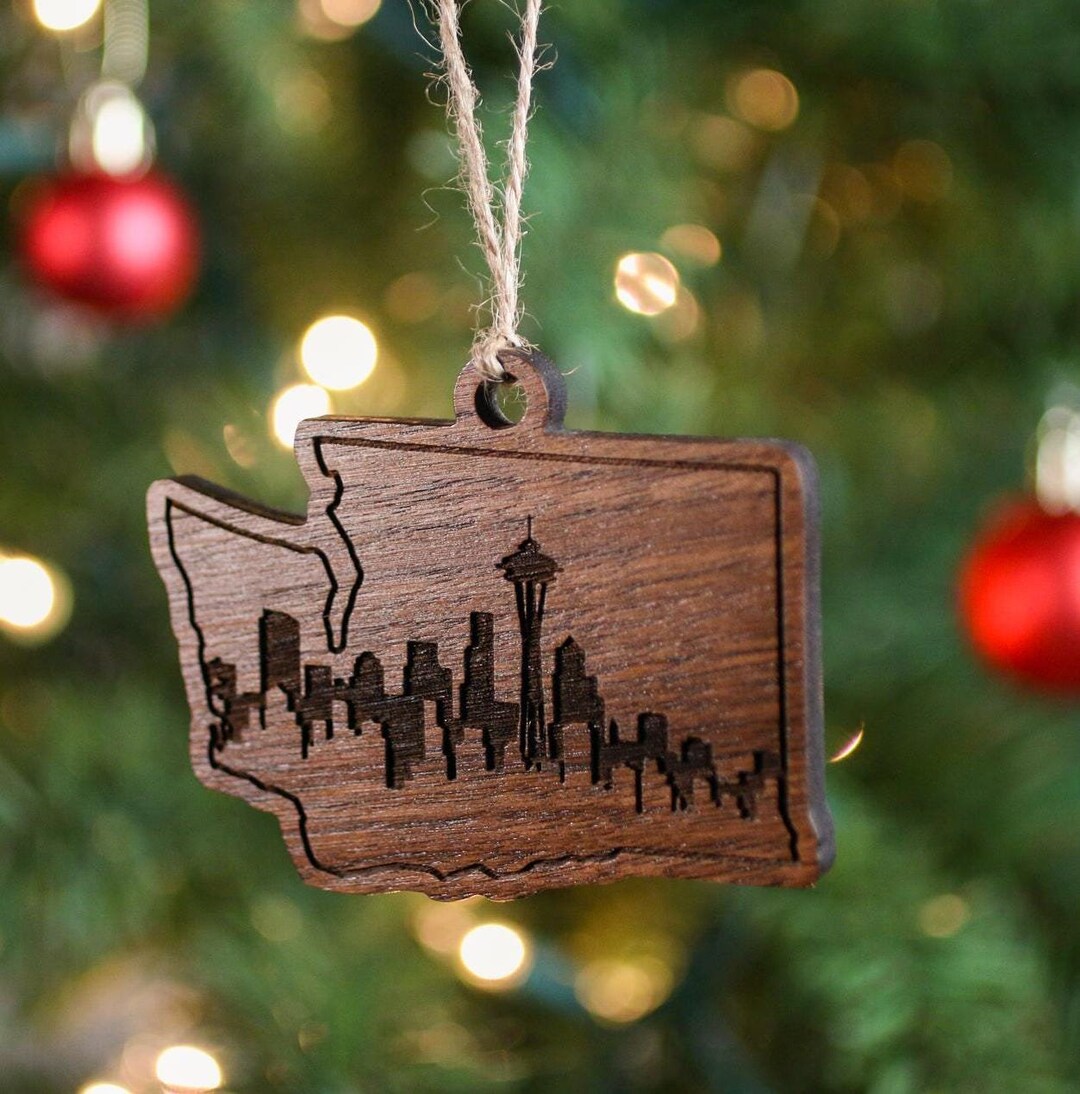 Seattle Skyline Ornament | Engraved Wood Cityscape, PNW Nostalgia - Etsy