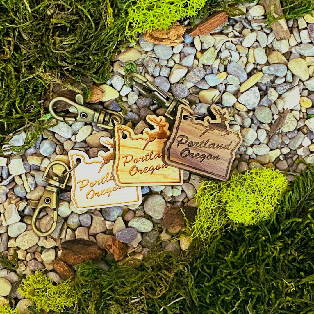 Portland Oregon Old Town Keychain - Engraved Solid Hardwood With ...