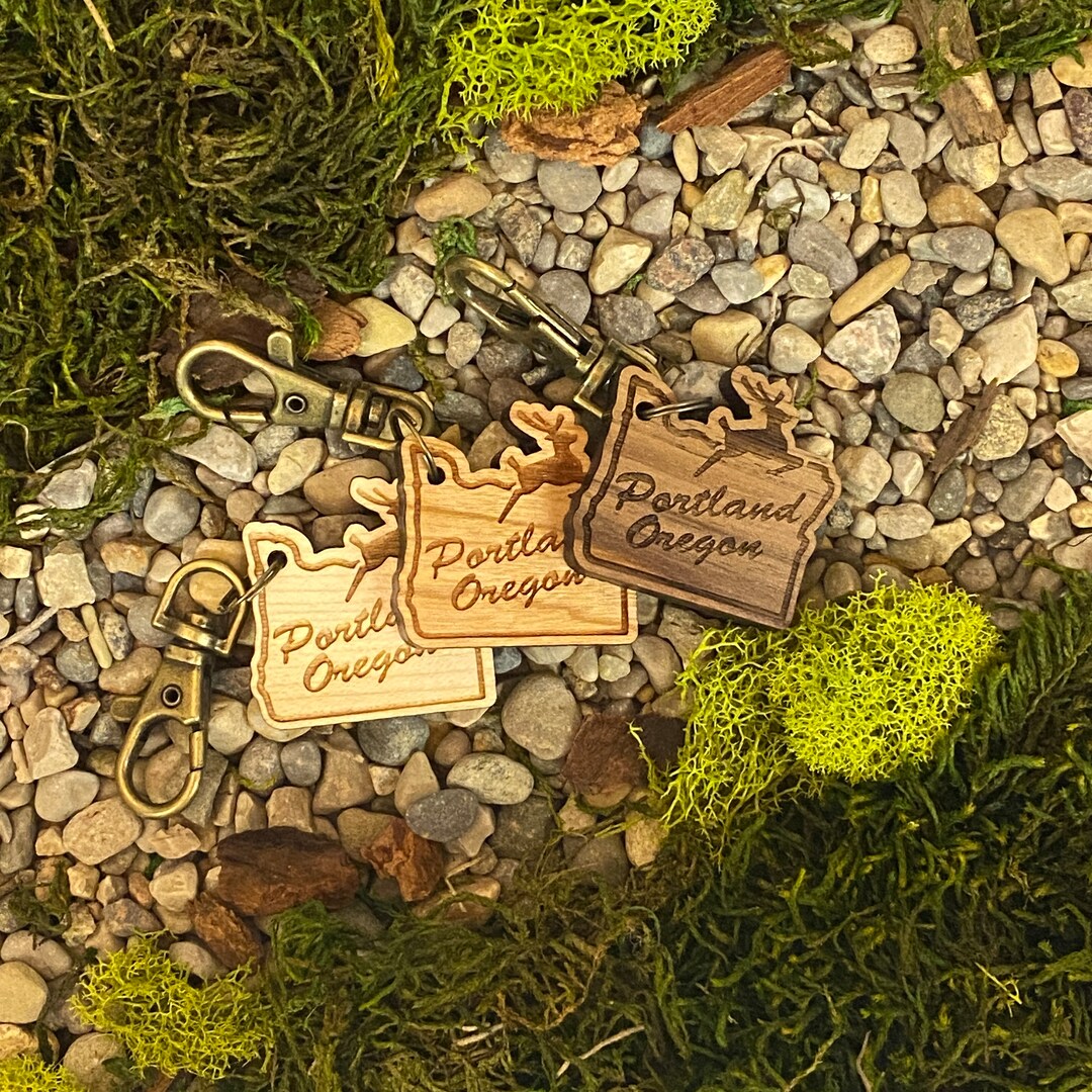 Portland Oregon Old Town Keychain Engraved Solid Hardwood With Natural ...