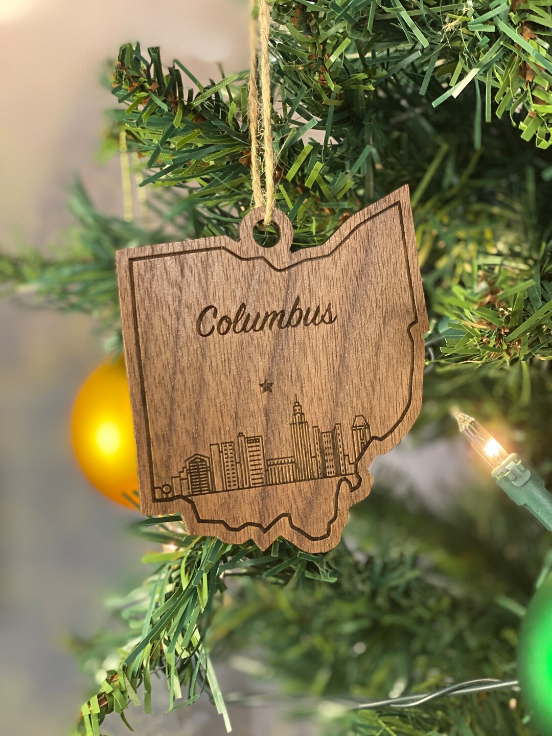 Columbus Ohio Ornament Columbus, OH Skyline Cityscape Wood Engraved ...