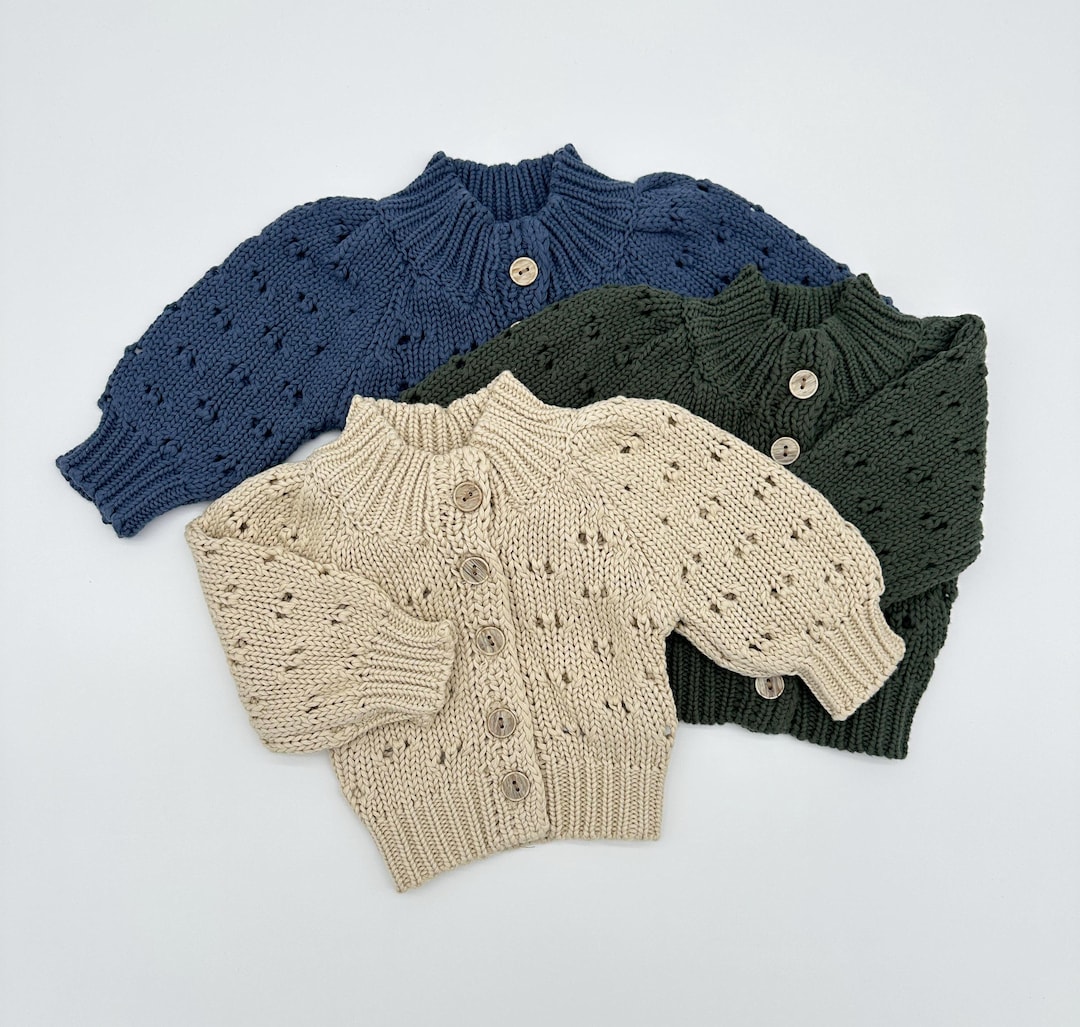Chunky Pointelle Baby Cardigan Gender Neutral Sweater- Teddy - Etsy