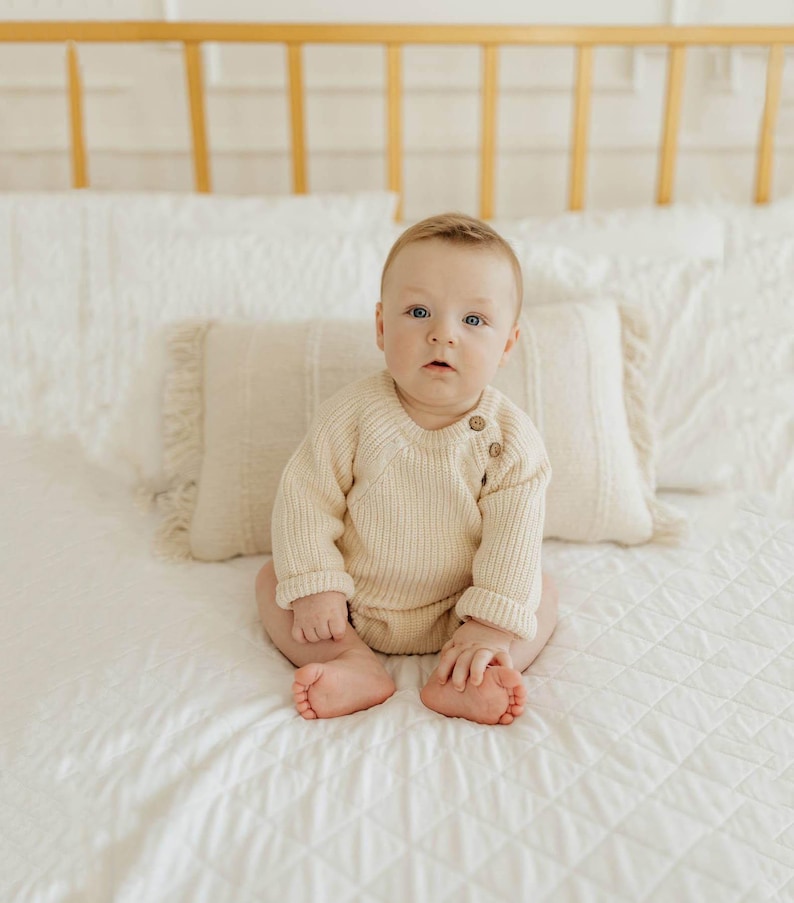 Baby Newborn Chunky Knit Set Options | Romper Booties Hat | Light Rice ...