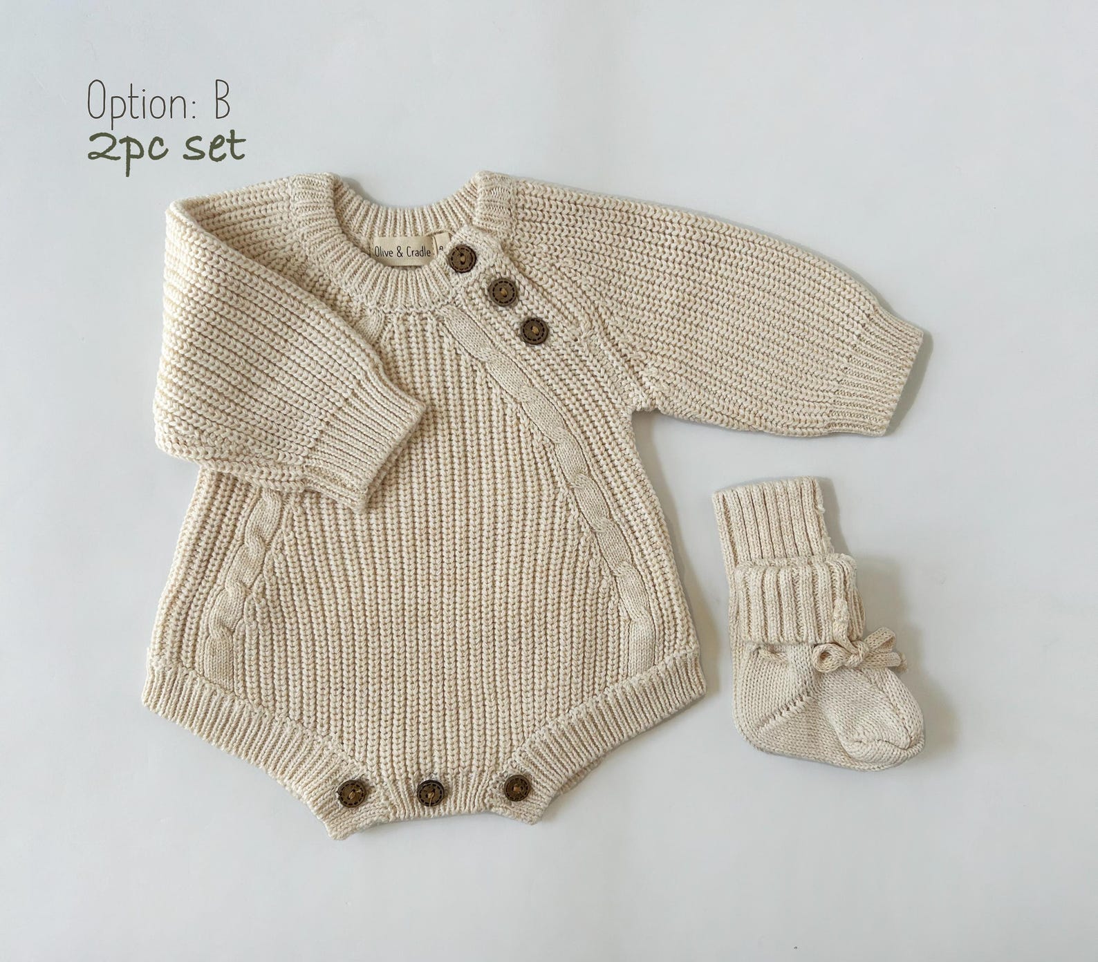 Baby Newborn Chunky Knit Set Options | Romper Booties Hat | Light Rice ...
