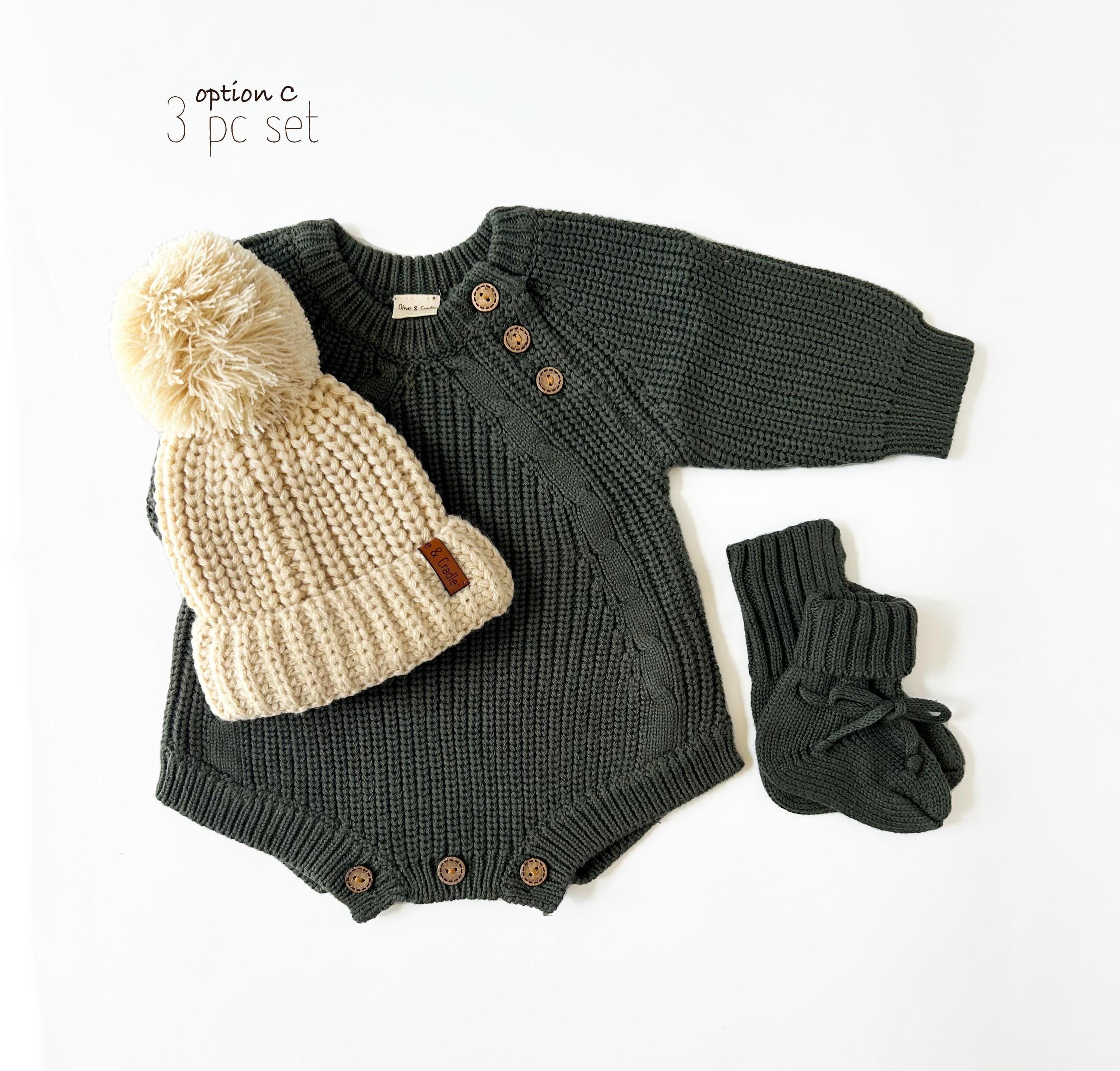 Baby Newborn Chunky Knit Set Options | Romper Booties Hat |forest Green ...