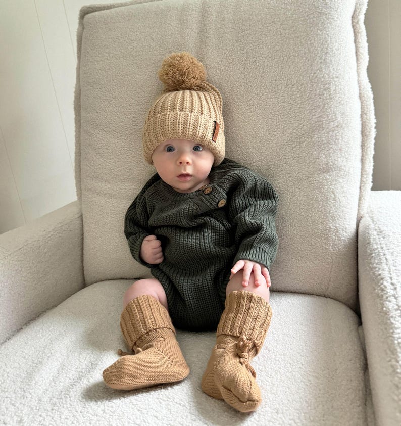 Baby Newborn Chunky Knit Set Options | Romper Booties Hat |forest Green ...