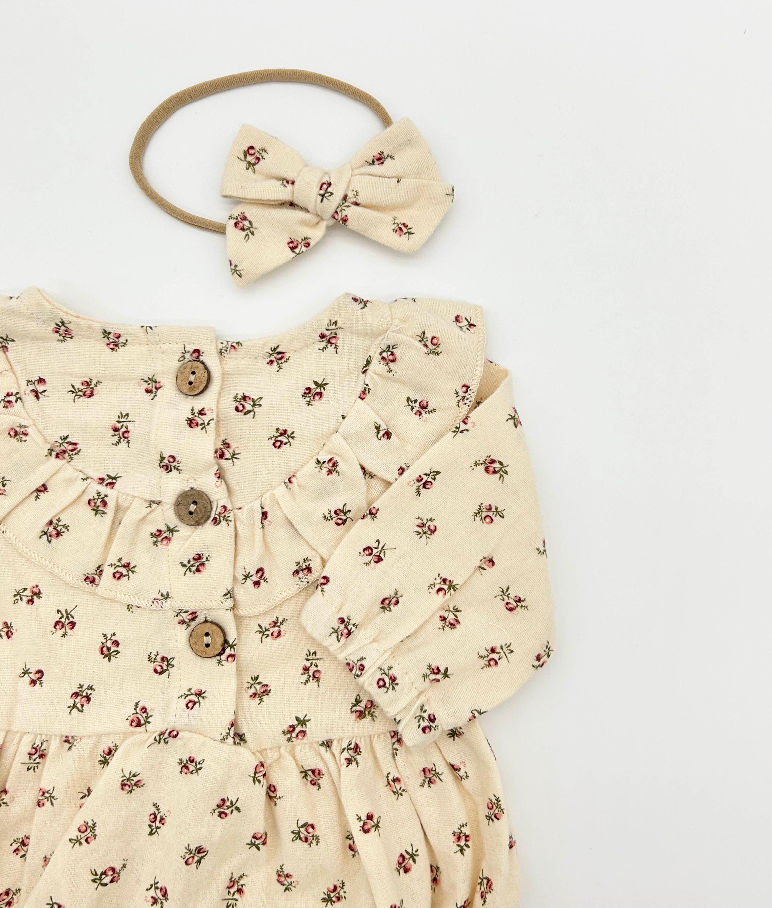 Baby Girl Cotton Floral Romper With Bow | Charlotte Peppermint Romper ...