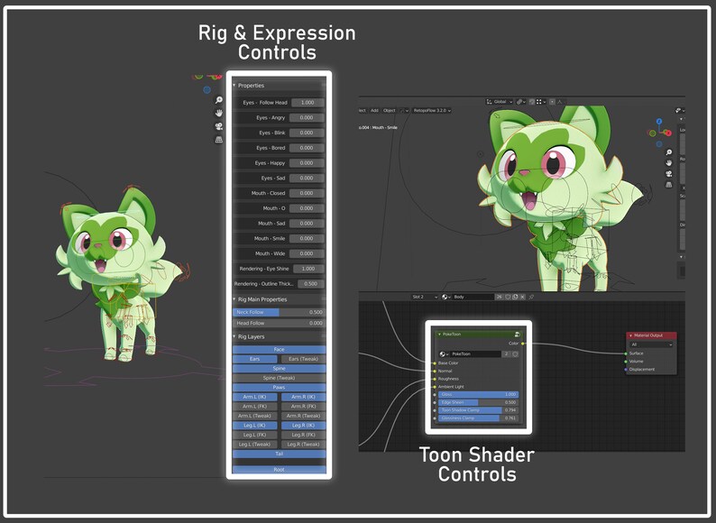 Grass Cat 3D Model Rigged for Animation - Etsy