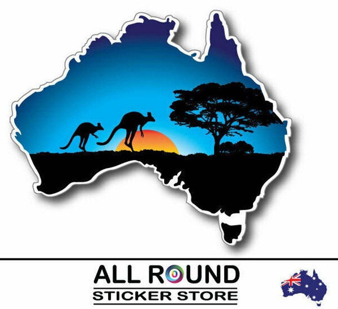 Large Australia-map-sticker-with-kangaroo-sunset for Motorhome, Boat ...