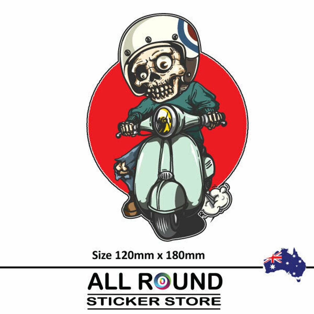 Skull Rider Skeleton on Vespa Scooter Sticker Bumper Sticker , Skate ...
