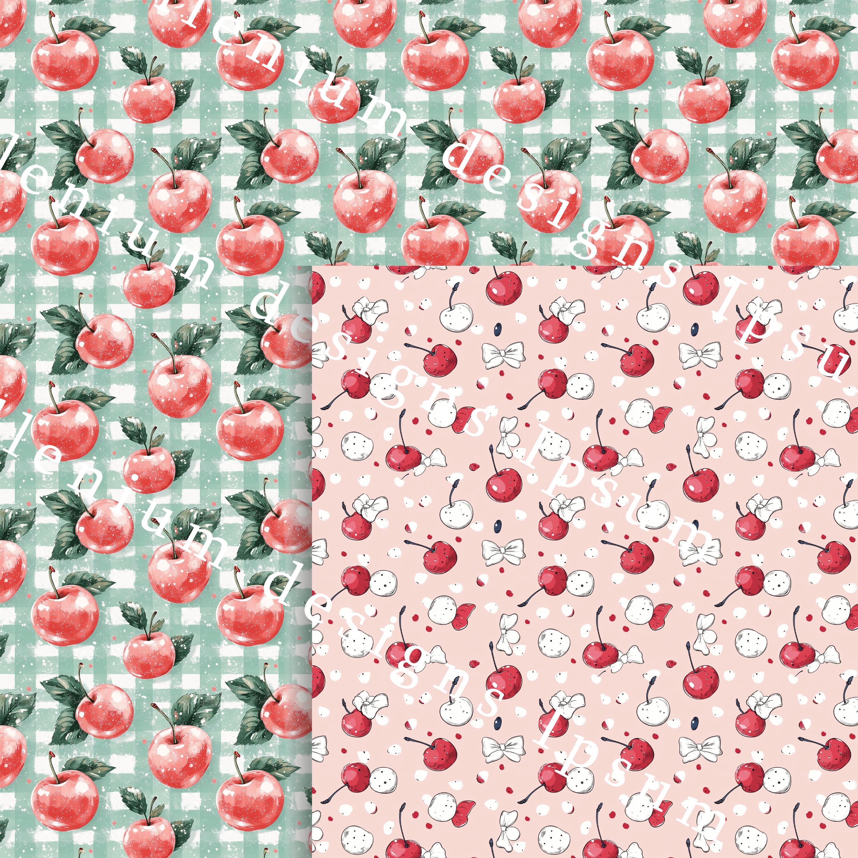 Cherry Coquette Seamless Pattern Bundle: Pink Bow Digital Papers (PNG ...