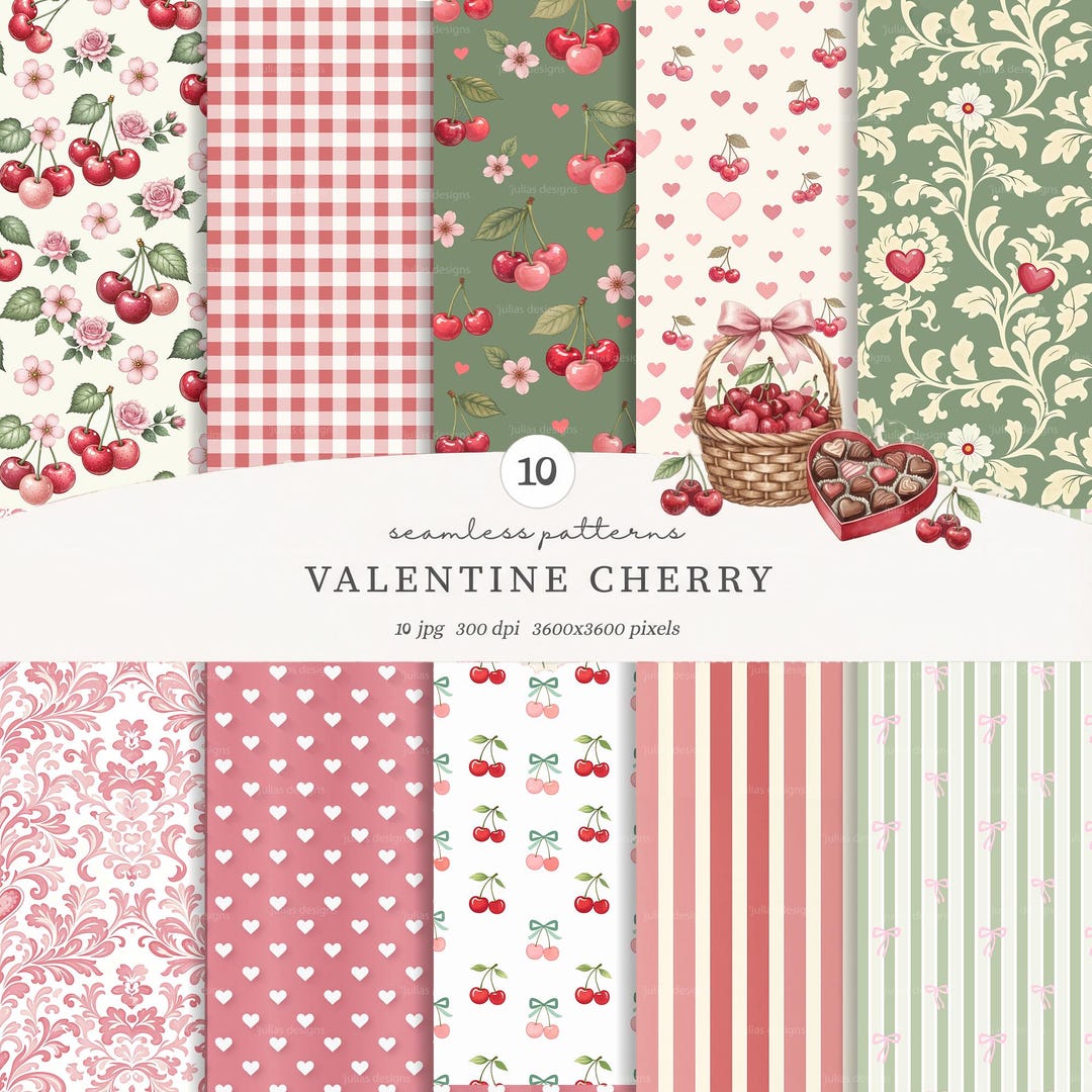 Cherry Digital Paper Pattern Pink Coquette Pattern Cherry Bow Seamless ...