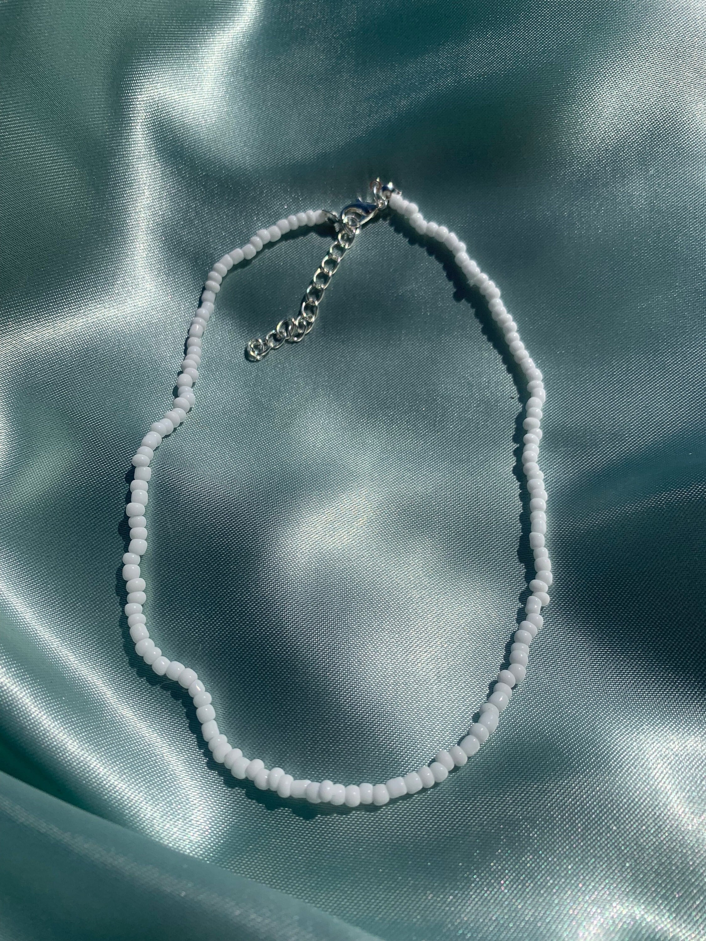 White Beaded Necklace, Pearl White Choker Necklace, Dainty Necklace ...