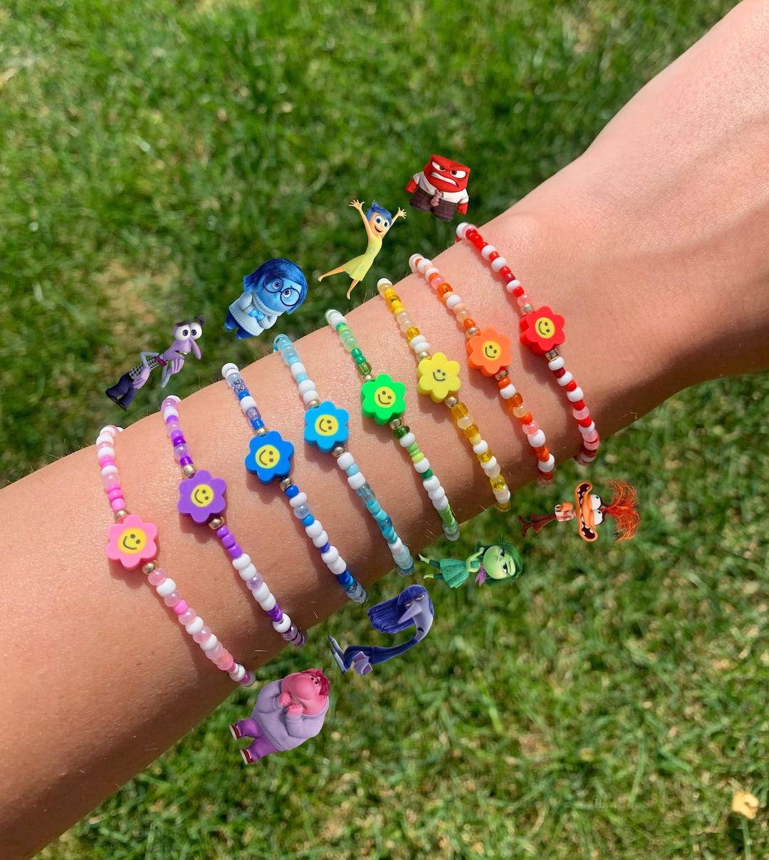 Inside Out Movie Inspired Beaded Bracelets, Smiley Emotions Jewelry ...
