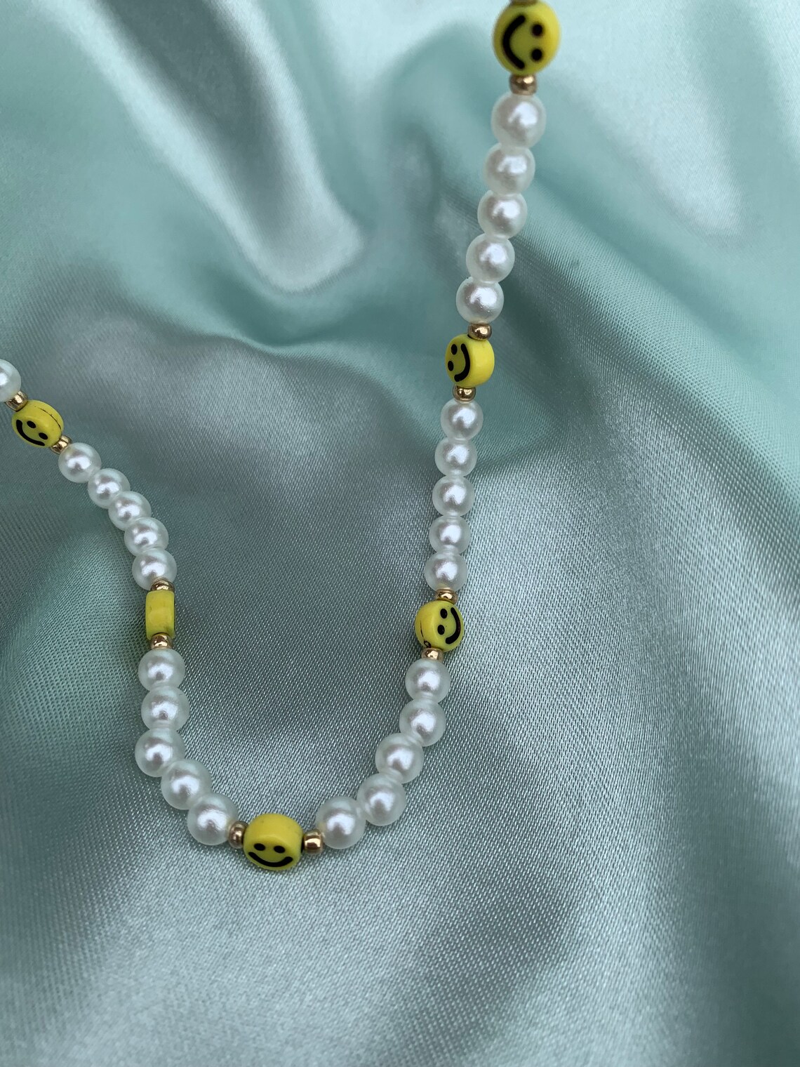 Smiley Face Necklace, Pearl Necklace, Yellow Necklace, Gold Necklace ...