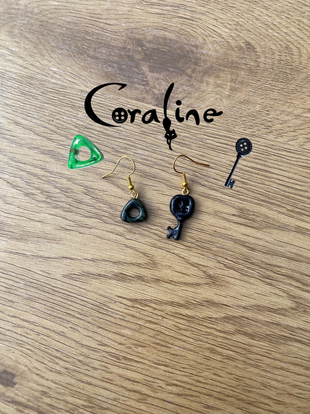 Handmade Coraline Movie Inspired Key and Seeing Stone Earrings, Unique ...