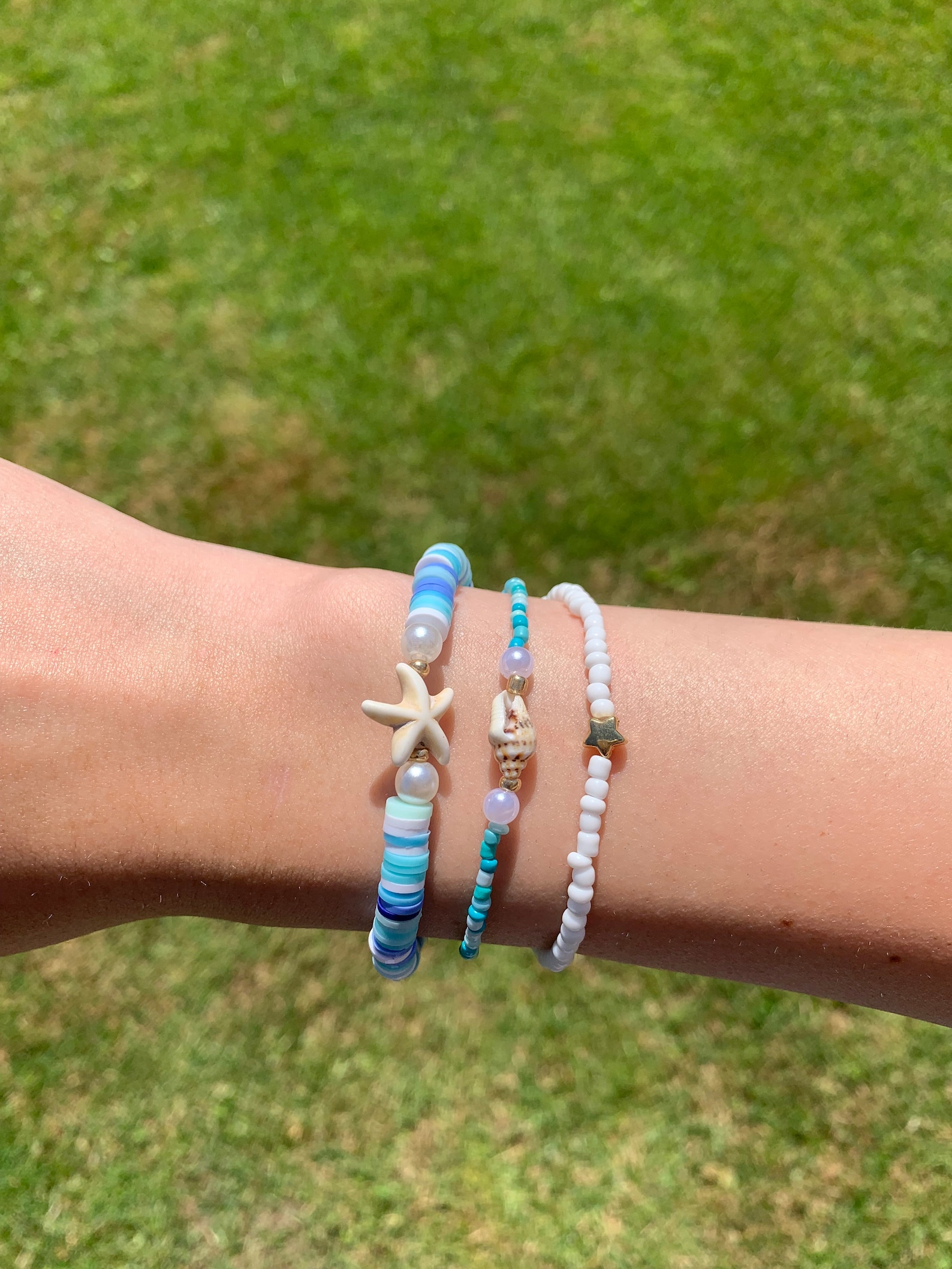 Ocean Bracelet Set, Beachy Bracelets, Bracelet Stack, Shell Bracelet ...